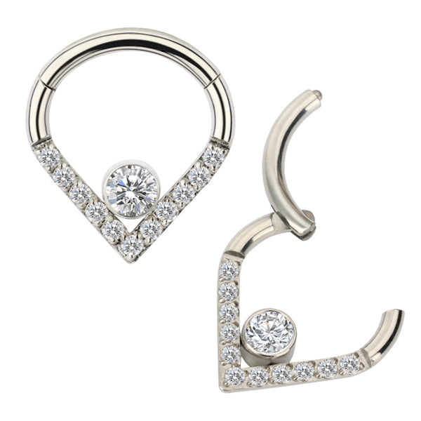 CZ V-Shape Titanium Hinged Ring | Tulsa Body Jewelry