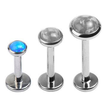 16g Bezel-set 3mm Opal Titanium Labret | Tulsa Body Jewelry
